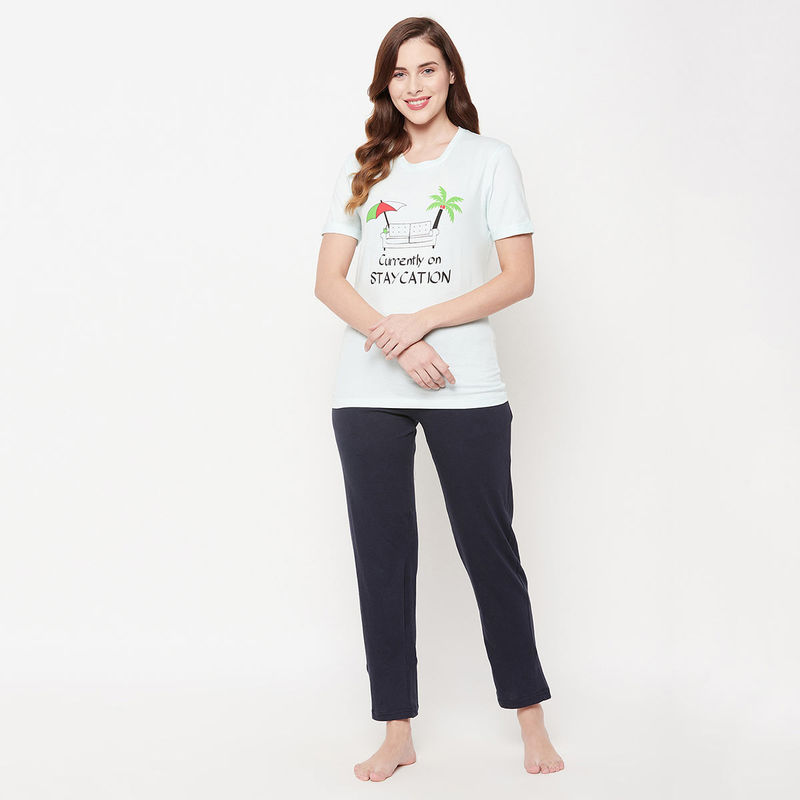 Buy Clovia Cotton Text & Graphic Print Sleep T-Shirt & Basic Pyjama Set ...