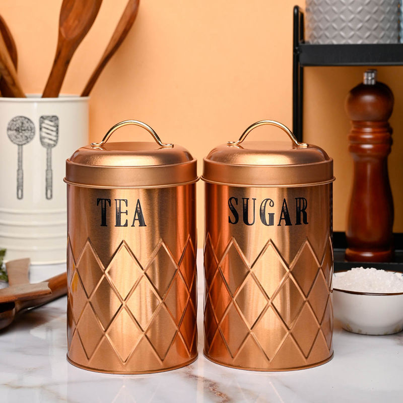 Buy Voncasa Tin Tea & Sugar Jar Set of 2 Online