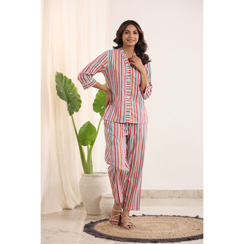 Buy SAY Multi Color Printed Women Pure Cotton Top & Pyjama Night Suit ...