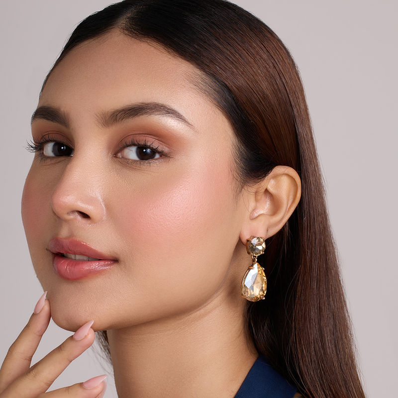 Buy Pipa Bella by Nykaa Fashion Beige Stone Studded Drop Shape Earrings ...