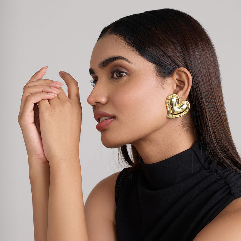 Buy Pipa Bella by Nykaa Fashion Gold Beaten Metal Heart Shaped Stud ...
