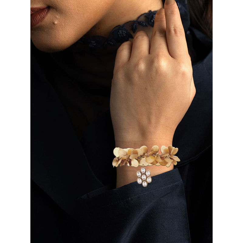 Buy Suhani Pittie Gold coin cluster cuff with crystal flower charm Online