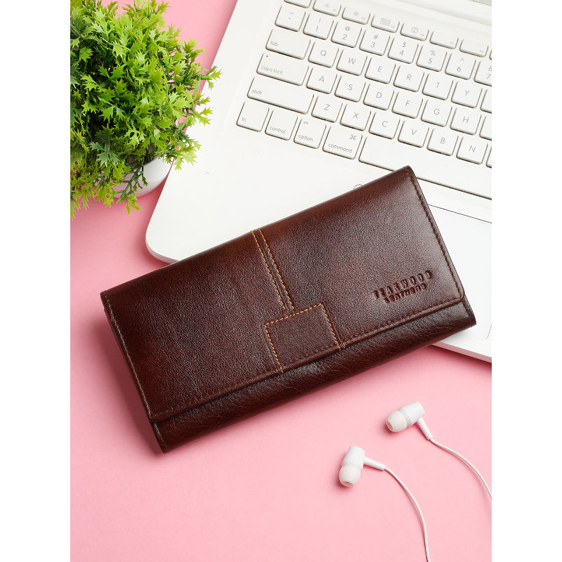 Buy Teakwood Women Maroon Solid Three Fold Wallet Online