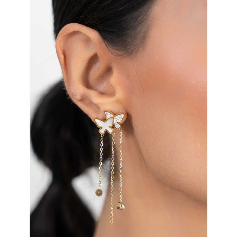 Buy ZAISHA 18K Gold Plated Butterfly Enamel Thready Earrings Online