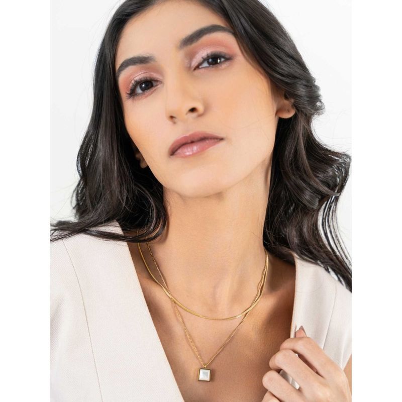 Buy ZAISHA 18K Gold Plated White Enamel Layered Herringbone Necklace Online