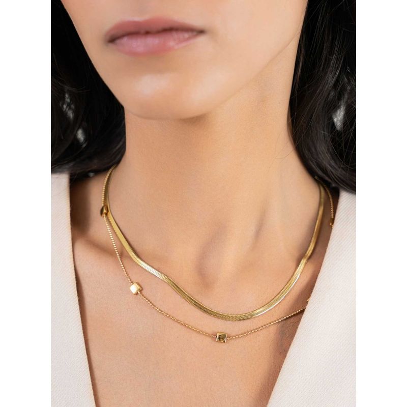 Buy ZAISHA 18K Gold Plated Layered Herringbone Chain Necklace Online