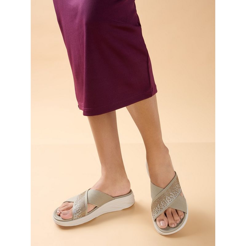 Buy ROCIA By Regal Grey Women Comfort Diamond Studded Stylish Sandals ...