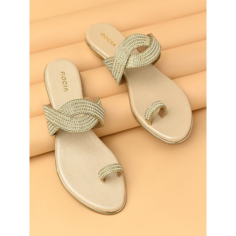 Buy ROCIA By Regal Gold Women Diamond Embellished One Toe Flats Online
