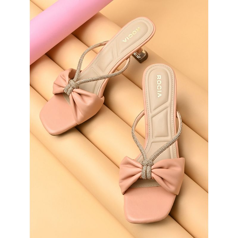 Buy ROCIA By Regal Peach Women Diamond Studded Kitten Heel Sandals Online