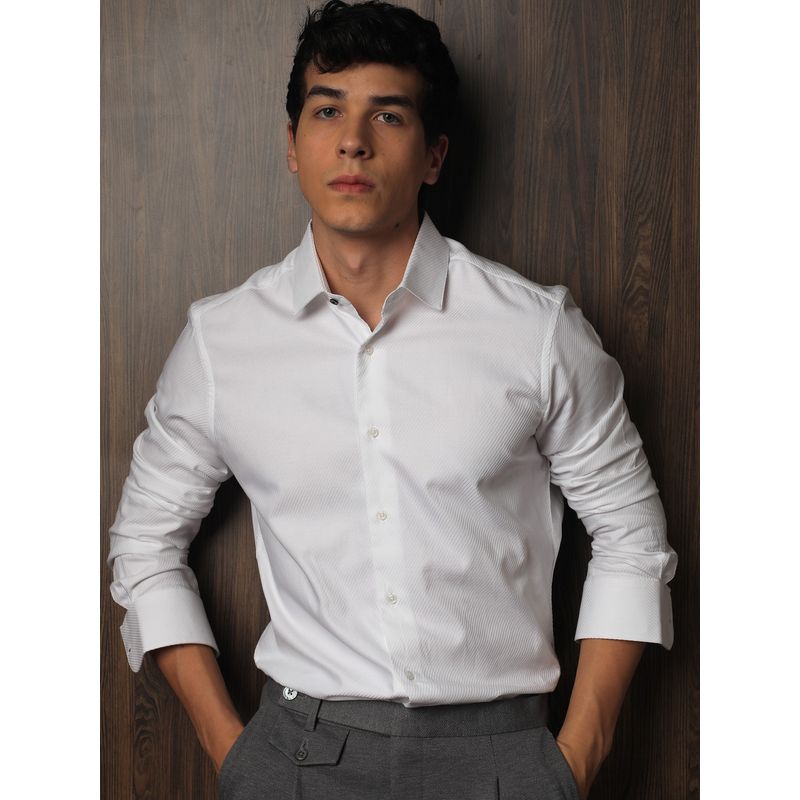 Buy RARE RABBIT Hosa White Premium Dobby Cavalry Twill Shirt Online
