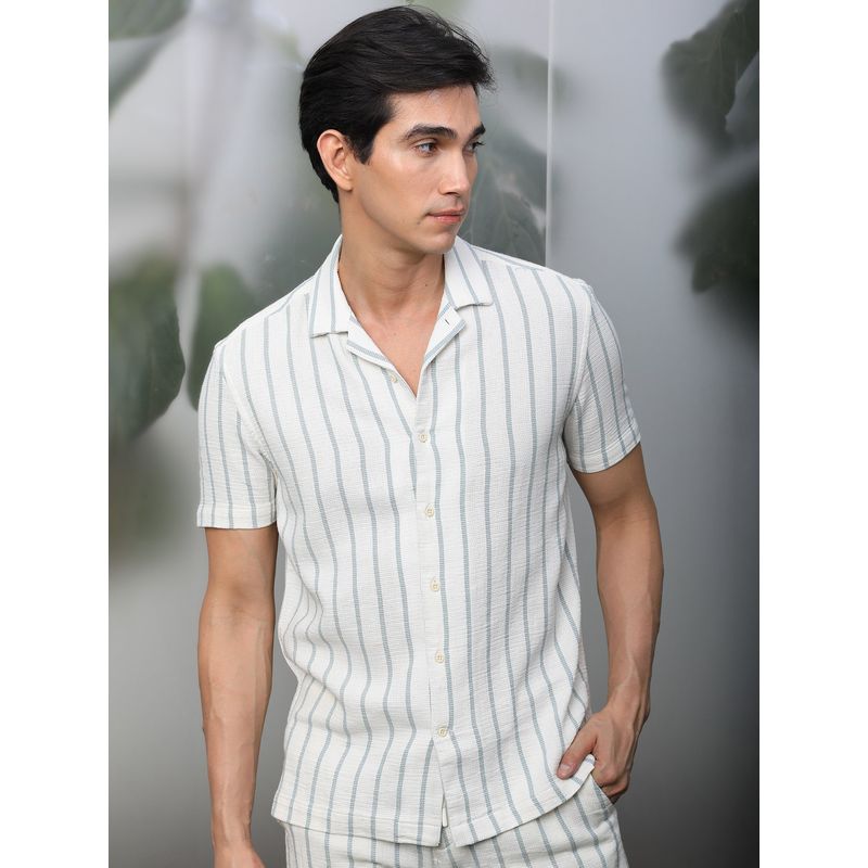 Buy RARE RABBIT Nanos Off White Cotton Dobby Striped Shirt Online