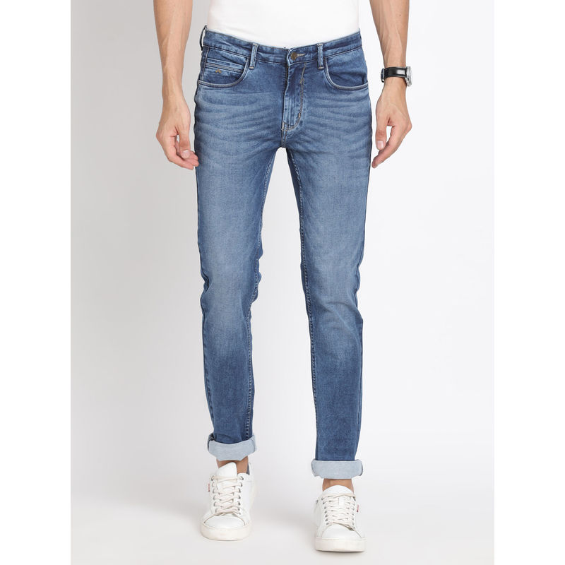 Buy Turtle Men Cotton Stretch Solid Narrow Fit Light Blue Jeans Online