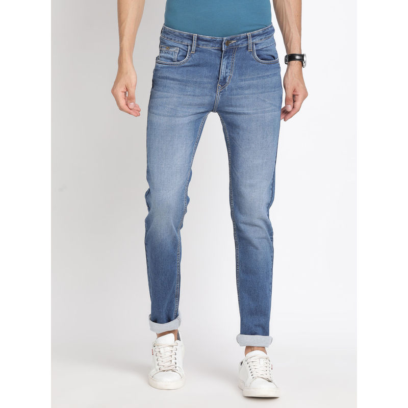 Buy Turtle Men Cotton Stretch Solid Narrow Fit Light Blue Jeans Online