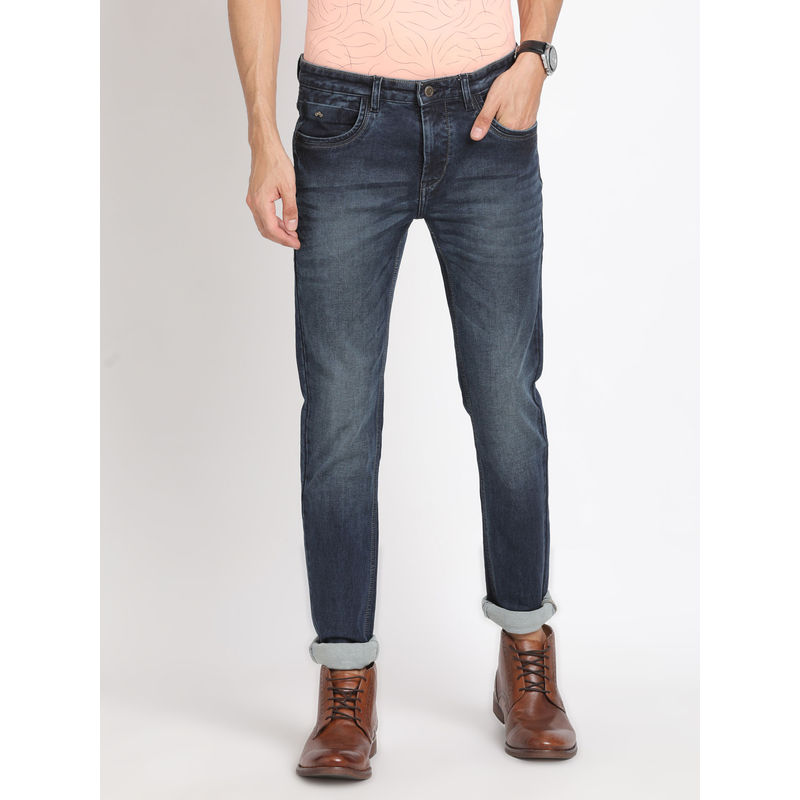 Buy Turtle Men Cotton Stretch Solid Narrow Fit Denim Blue Jeans Online