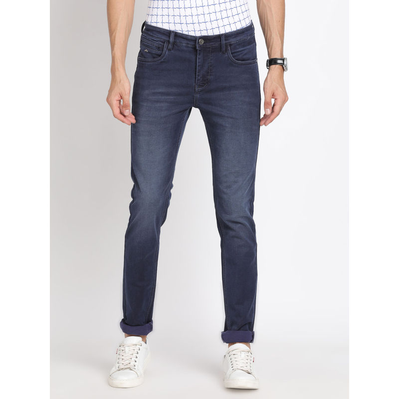 Buy Turtle Men Cotton Stretch Solid Narrow Fit Denim Blue Jeans Online