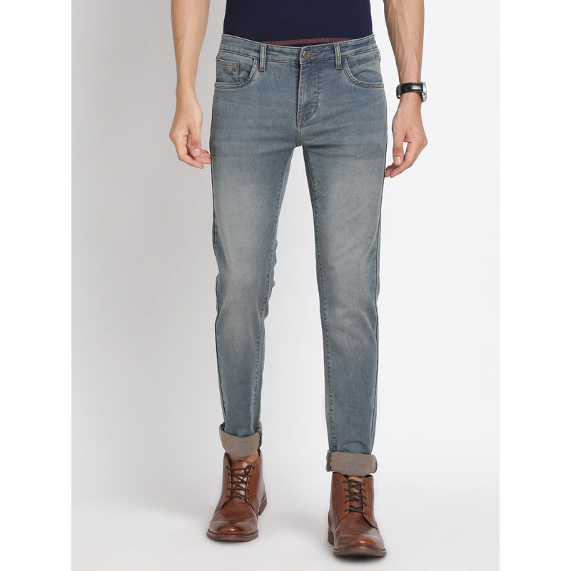 Buy Turtle Men Cotton Stretch Solid Narrow Fit Light Blue Jeans Online