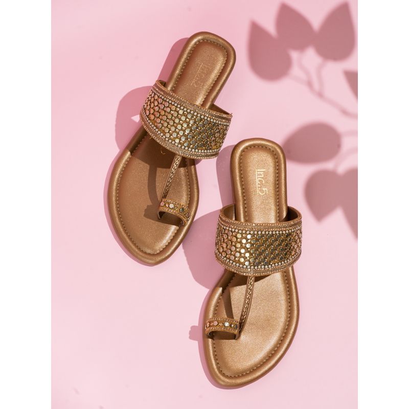 Buy Inc.5 Womens Golden Embellished One Toe Ethnic Sandals Online