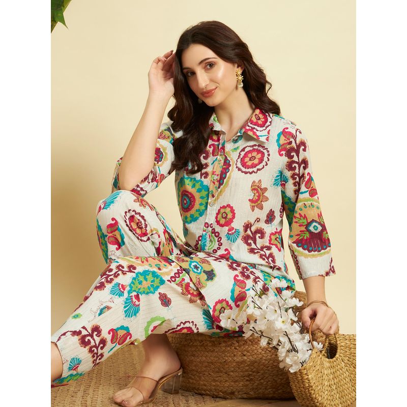 Buy SEPHANI White Floral Nightsuit Set Online