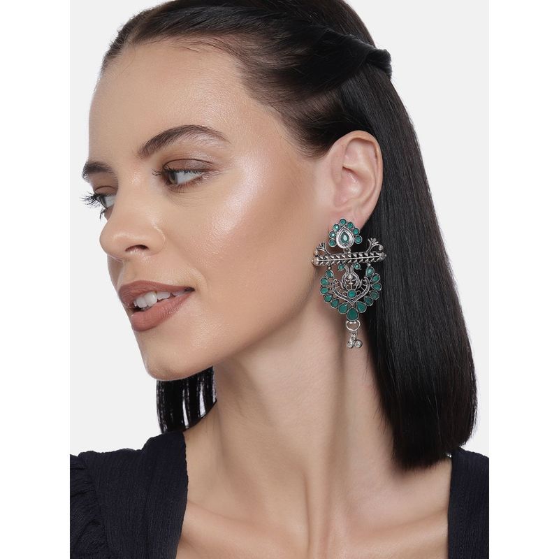 Buy LAIDA Silver Oxidized Floral Design Earrings Online