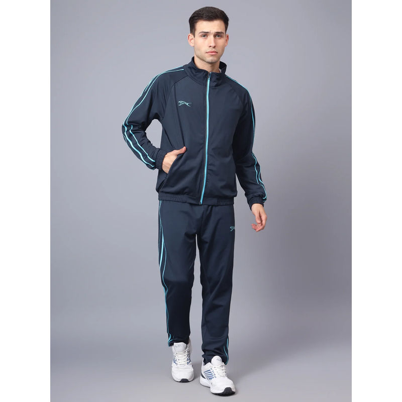 Buy Shiv Naresh Men Navy Cyan Jacket & Trackpant (Set of 2) Online
