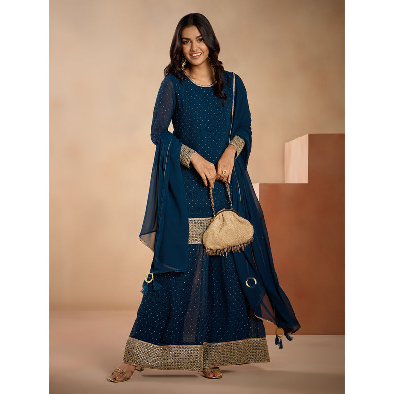 Buy Gajra Gang Guilded Goddess Teal Kurta Palazzo and Dupatta GGSKD88 ...