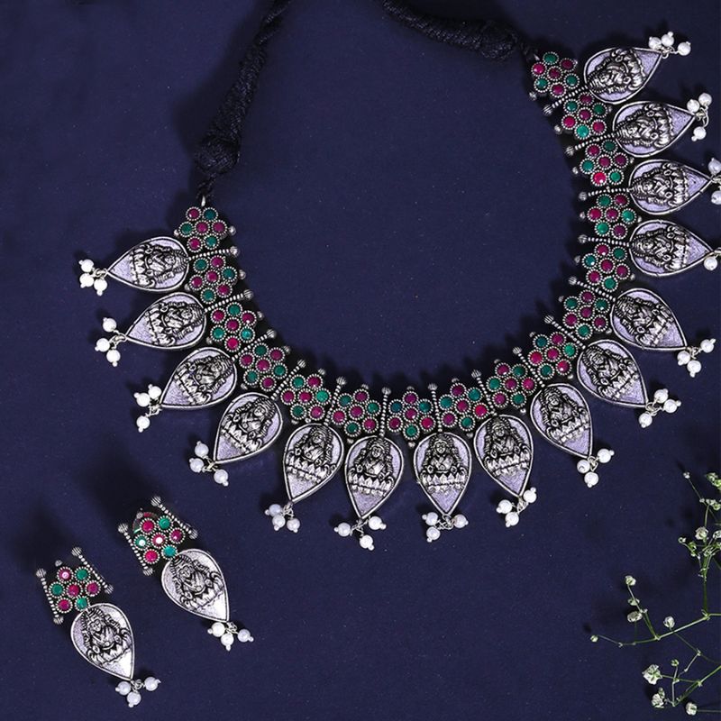 Buy Yellow Chimes Multicolour Studded Stones Moti Design Lakshmi Choker ...