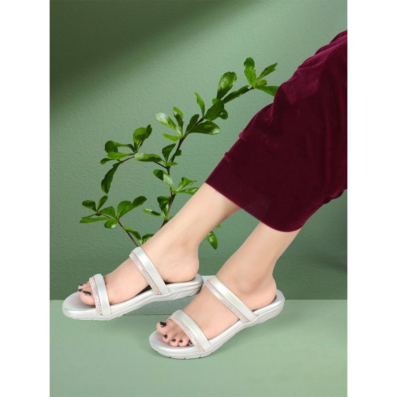 Buy ELLE Silver Round Toe Party Wear Flats Online