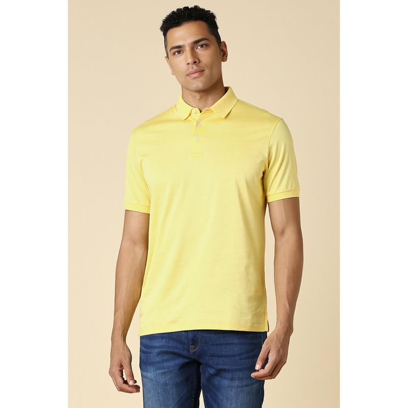 Buy Allen Solly Men Yellow Solid Collar Neck Polo T-Shirt Online