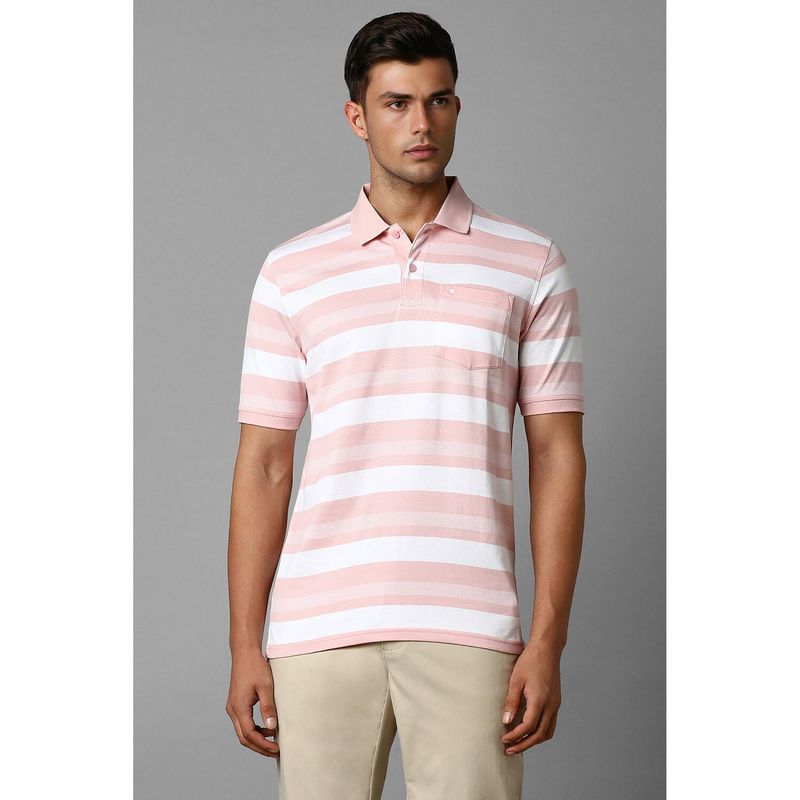 Buy Louis Philippe Men Pink Stripes Collar Neck Polo T-Shirt Online