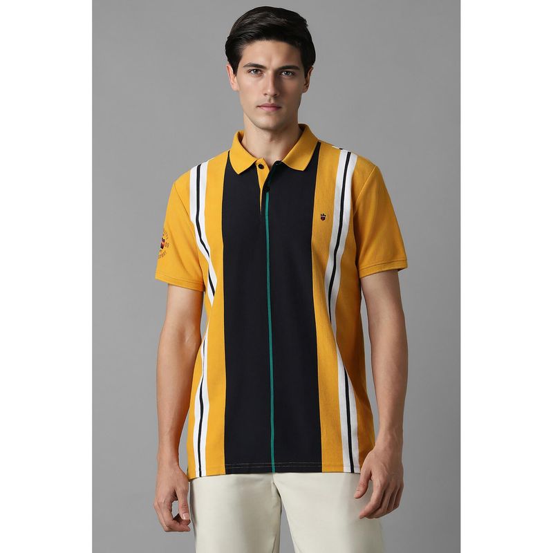 Buy Louis Philippe Men Yellow Stripes Collar Neck Polo T-Shirt Online