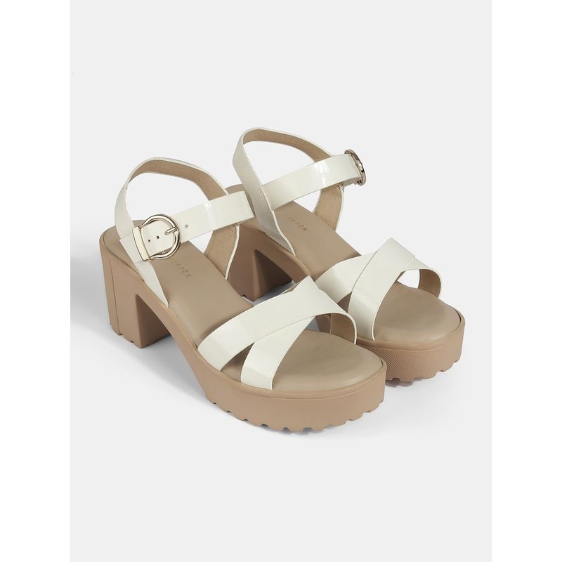 Buy Lemon & Pepper White Block Sandal Heels Online
