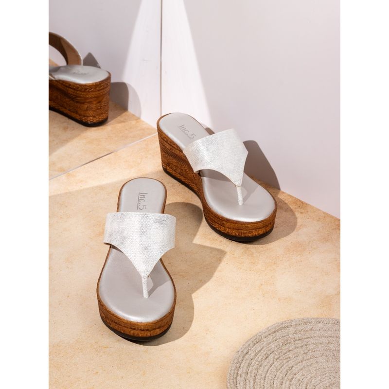 Buy Inc.5 Womens Silver Ethnic Solid Round Toe Wedges Heels Online