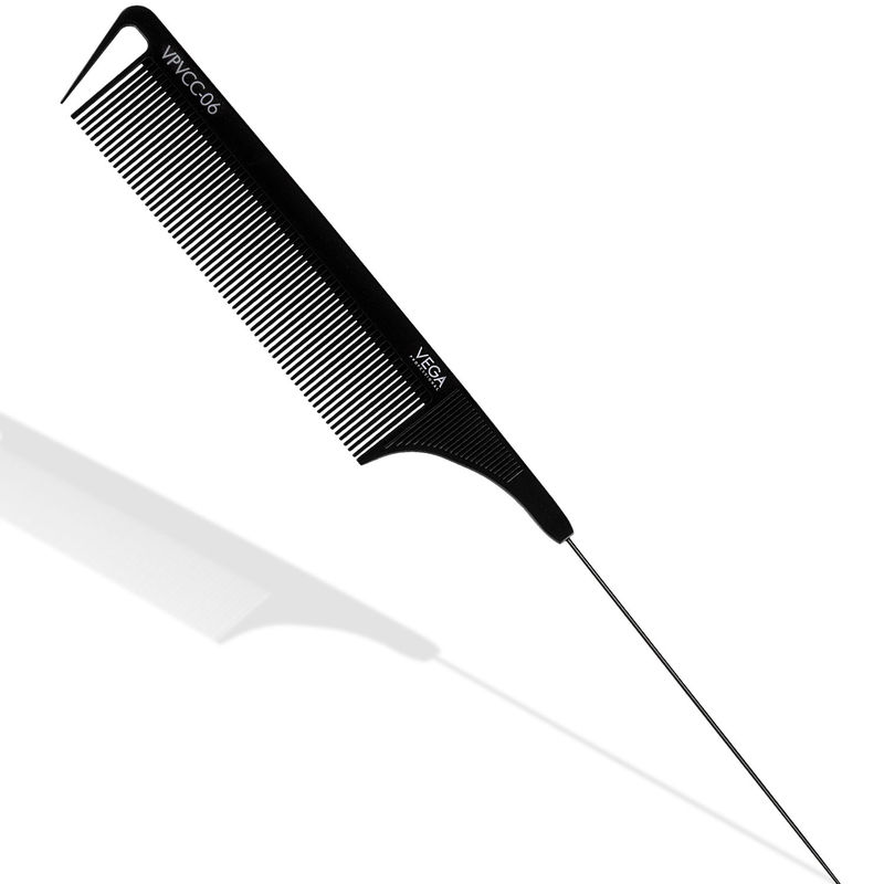 Buy Vega Professional Pin Tail Comb Wide Teeth - Black Line Online