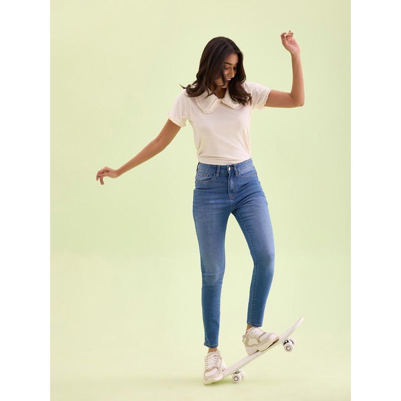 Buy Go Colors Women Solid Light Blue Denim Mid Rise Skinny Jeans Online