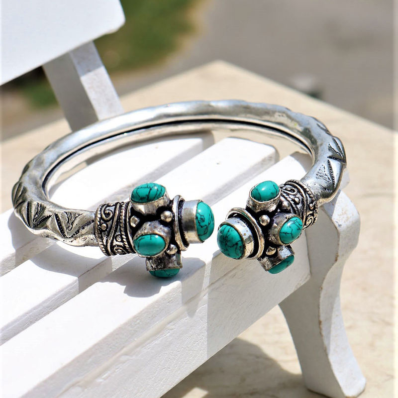 PANASH Oxidised Silver-Plated Turquoise Kada Bracelet: Buy PANASH ...
