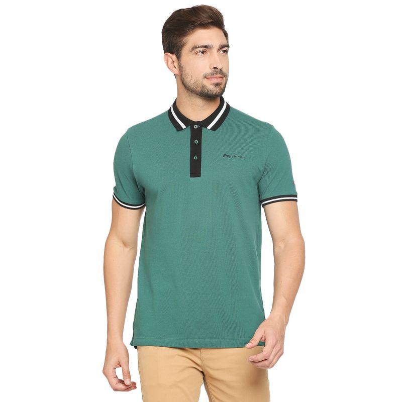 Buy Being Human Men Green Solid Polo T-Shirt Online
