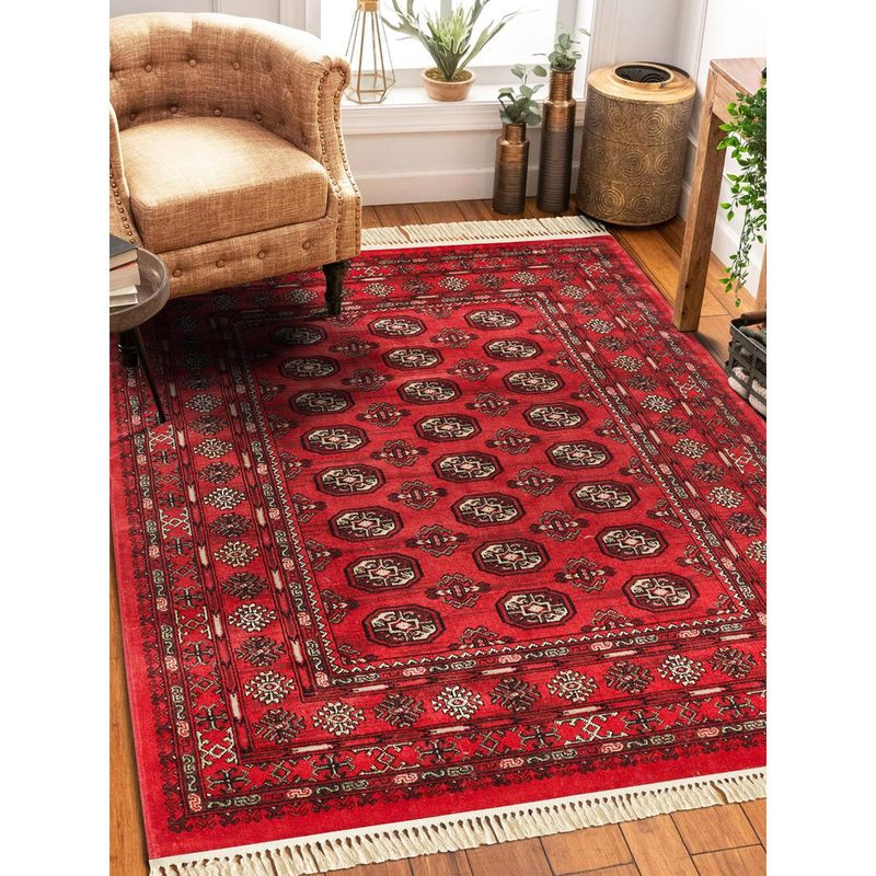 Buy OBSESSIONS Red Solid Machine Made Rectangular Carpet Online
