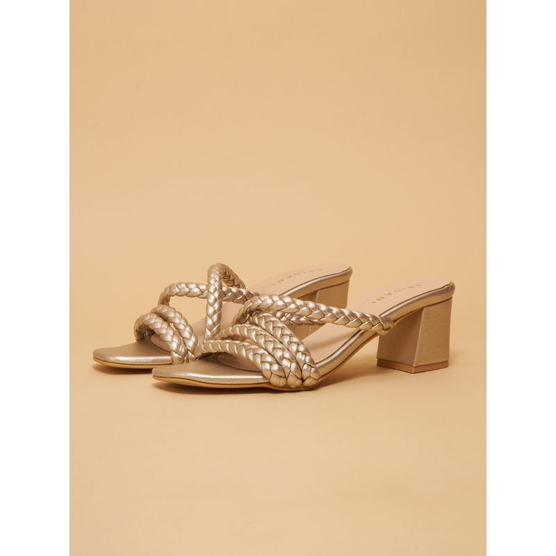 Buy Eridani Valeria Woven Strappy Gold Sandal Heels Online