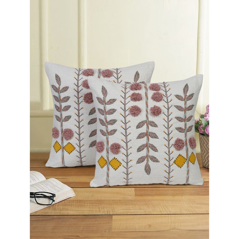 Buy Eyda Pink Color Embroidered Cotton Cushion Covers Set of 2-18x18 ...