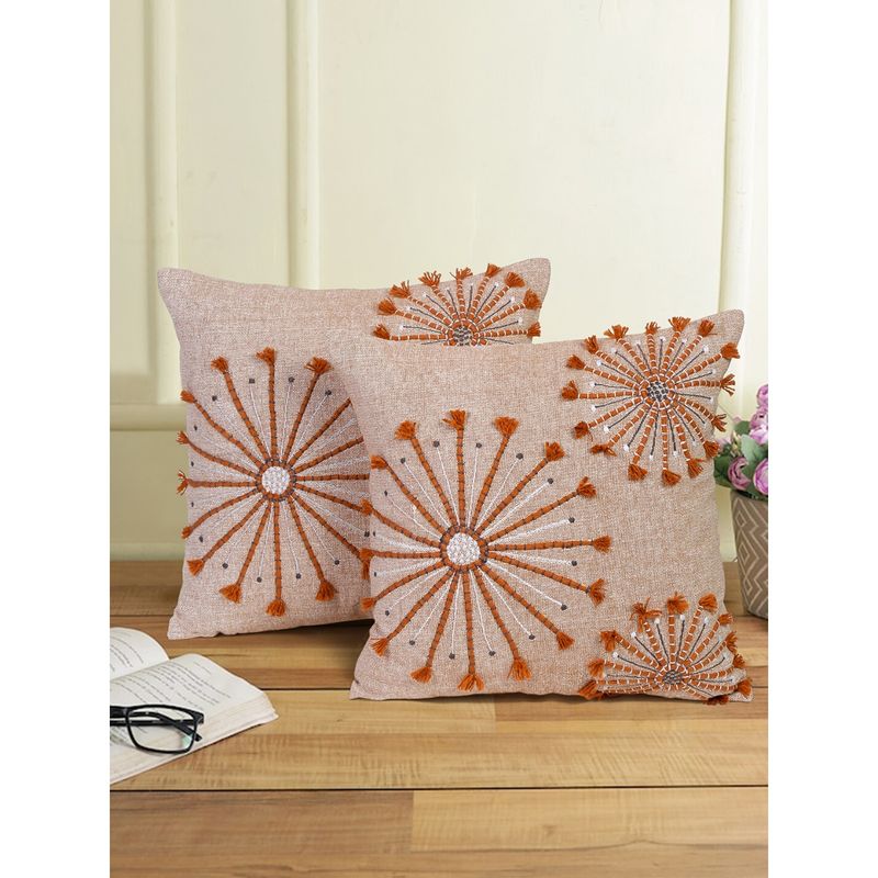 Buy Eyda Rust Color Embroidered Cotton Cushion Covers Set of 2-18x18 ...