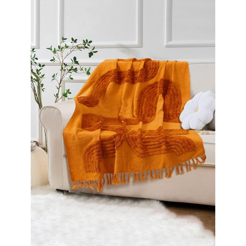 Buy Eyda Orange Colored Hand Tufted Cotton Throw Online