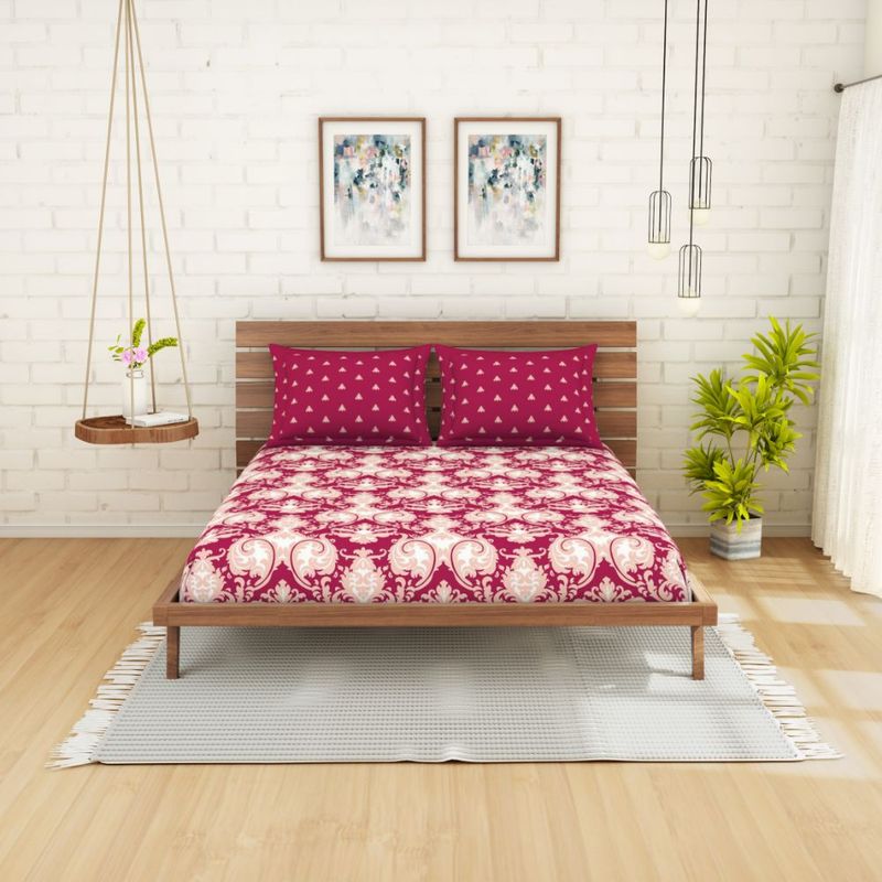 Spaces Atrium Cotton Maroon Abstract 144 Tc 1 Queen Bed Sheet With 2 ...