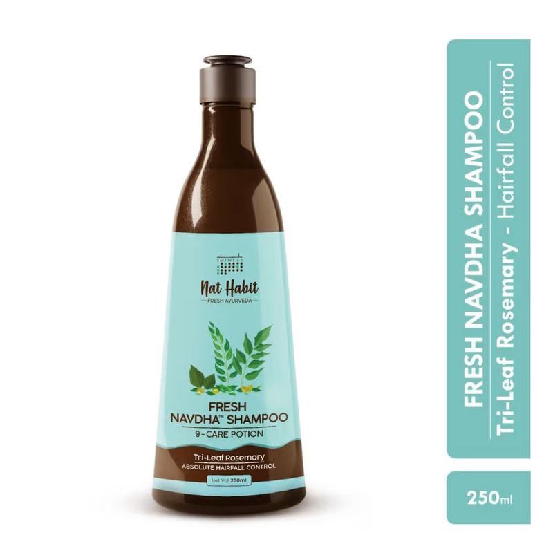 Buy Nat Habit Tri Leaf Rosemary Navdha Shampoo For Hair Fall Control ...