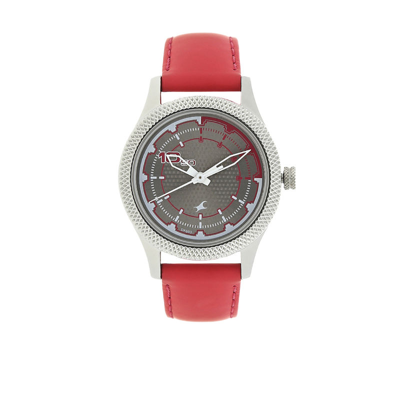 Buy Fastrack Grey Dial Red Leather Strap Watch Online