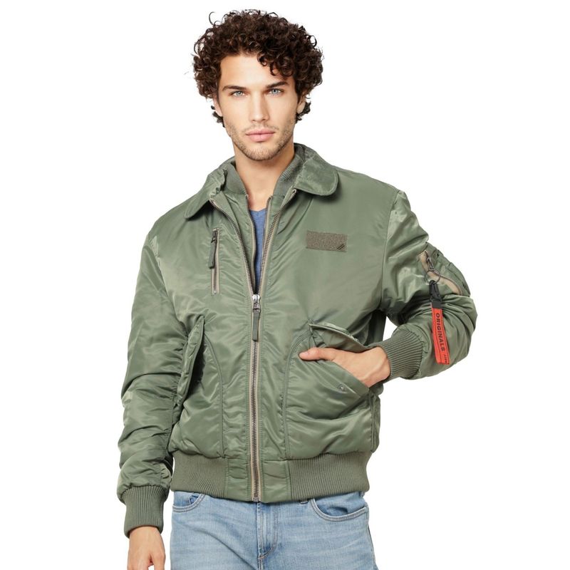 Buy Jack & Jones Green Zipped Pocket Bomber Jacket Online