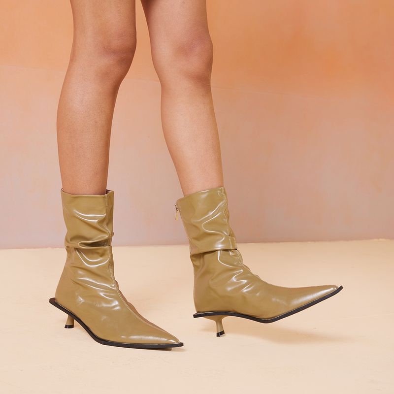 Buy RSVP by Nykaa Fashion Olive Green Slouchy Kitten Heel Calf Length ...