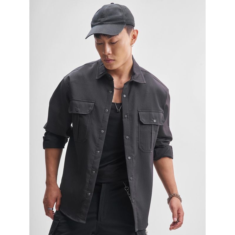 Buy HIGHLANDER Men Black Double Cloth Popcorn Textured Korean Style ...