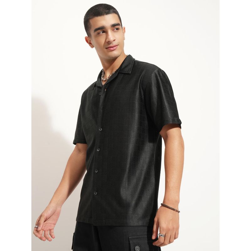 Buy HIGHLANDER Men Black Popcorn Textured Stylised Pocket Oversized ...