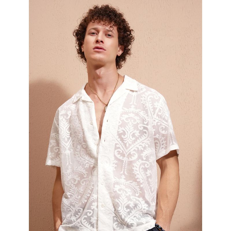 Buy HIGHLANDER Men White Dobby Collar Stylised Pocket Relaxed Korean ...