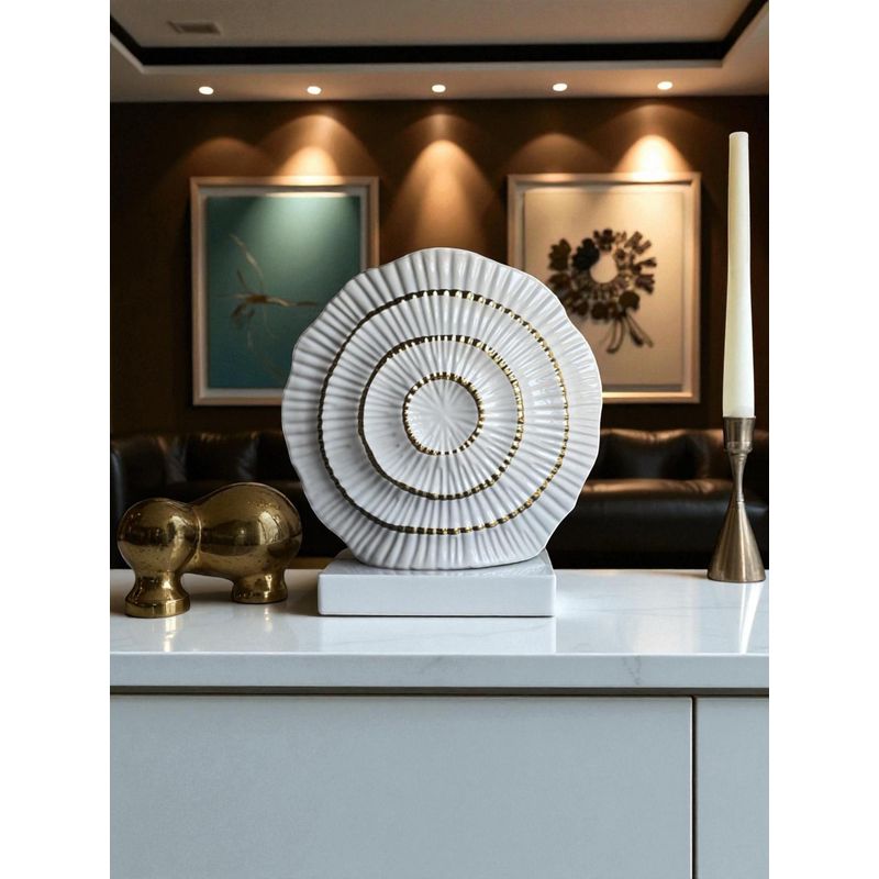 Buy Sun Mun Decors White & Golden Shell Shaped Vase Online